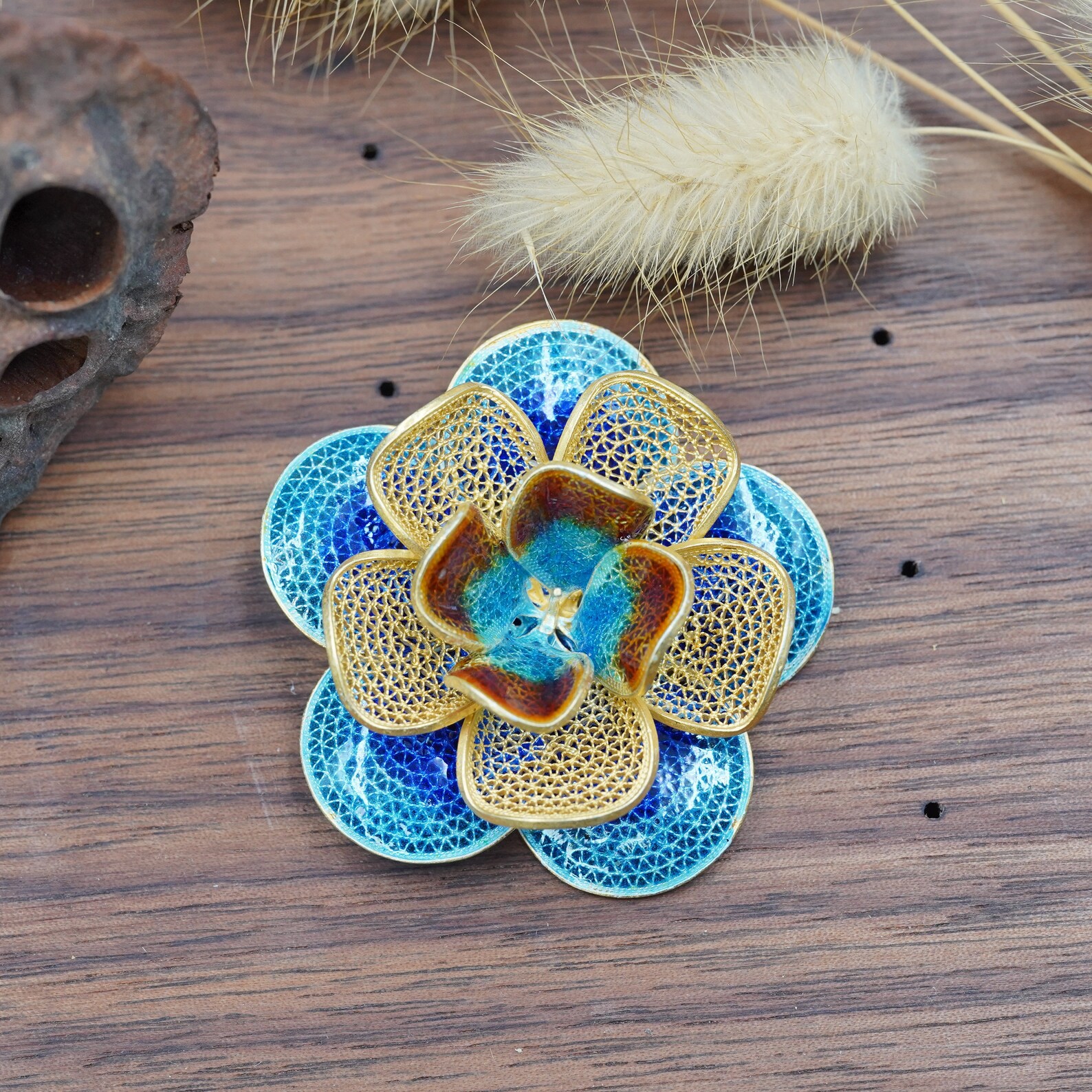Cloisonne Enamel Pendant Blue Enamel Flowers Filigree Pendant ...
