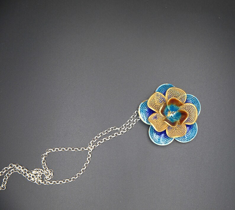 Cloisonne Enamel Pendant Blue Enamel Flowers Filigree Pendant Valentine ...