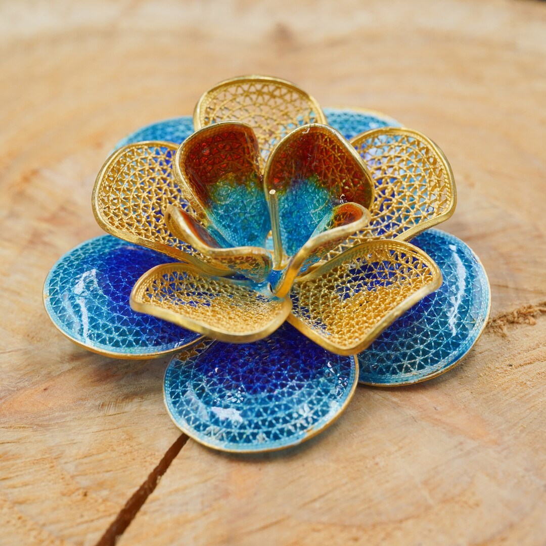 Cloisonne Enamel Pendant Blue Enamel Flowers Filigree Pendant Valentine ...