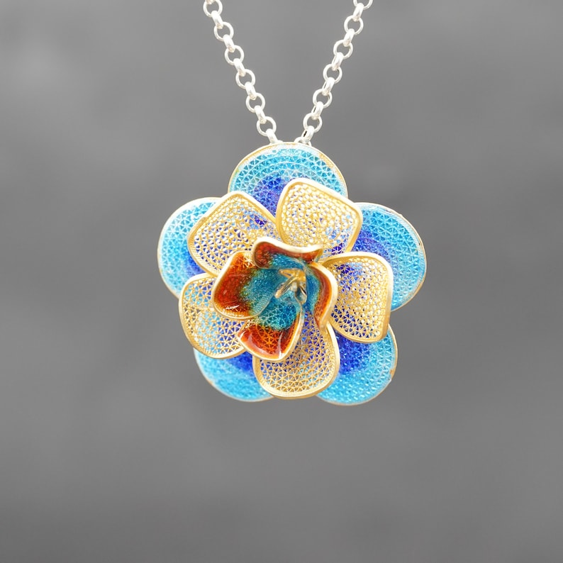 Cloisonne Enamel Pendant Blue Enamel Flowers Filigree Pendant Valentine ...