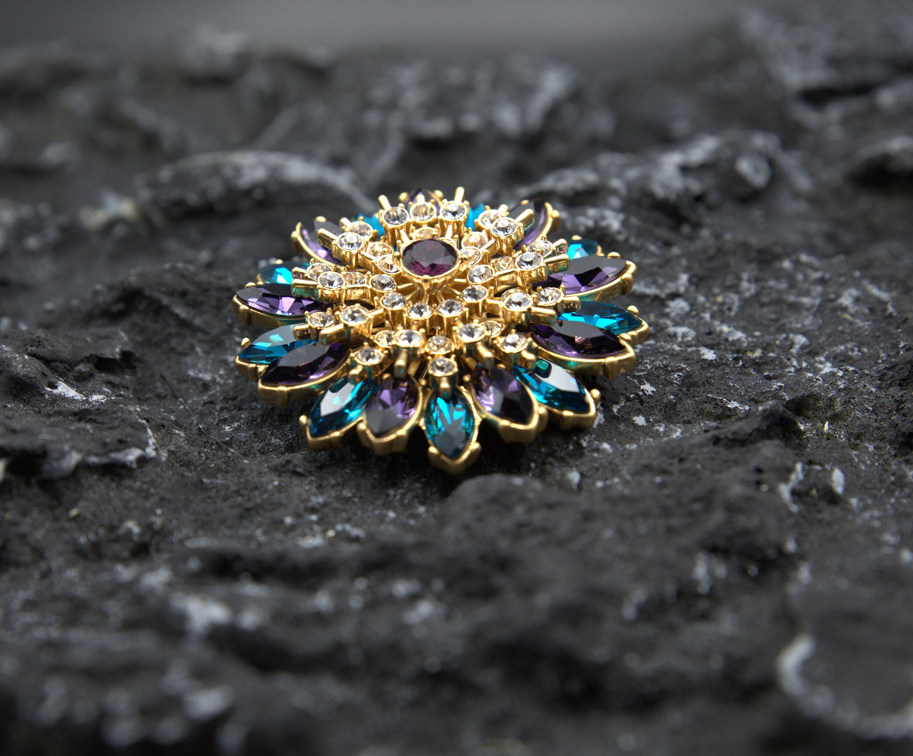 Elegant Sunburst Gemstone Brooch With Vintage Crystal Accents - Etsy