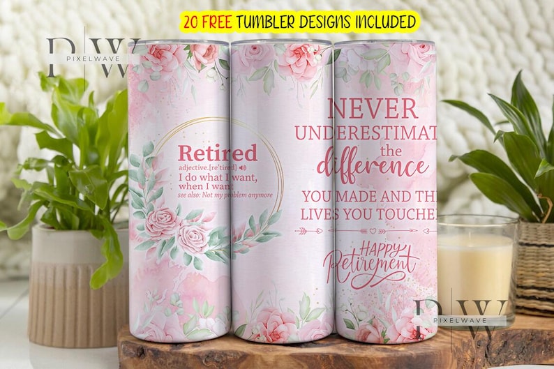 Happy Retirement 20oz Skinny Tumbler Wrap, PNG Tumbler Design ...