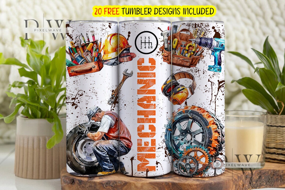 Mechanic Tumbler Wrap 20 Oz Skinny Sublimation Tumbler PNG, Car Truck ...