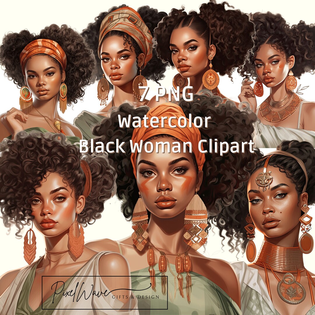 7 Watercolor Black Girl Clipart, Fashion Clipart, Black Girl Clipart ...