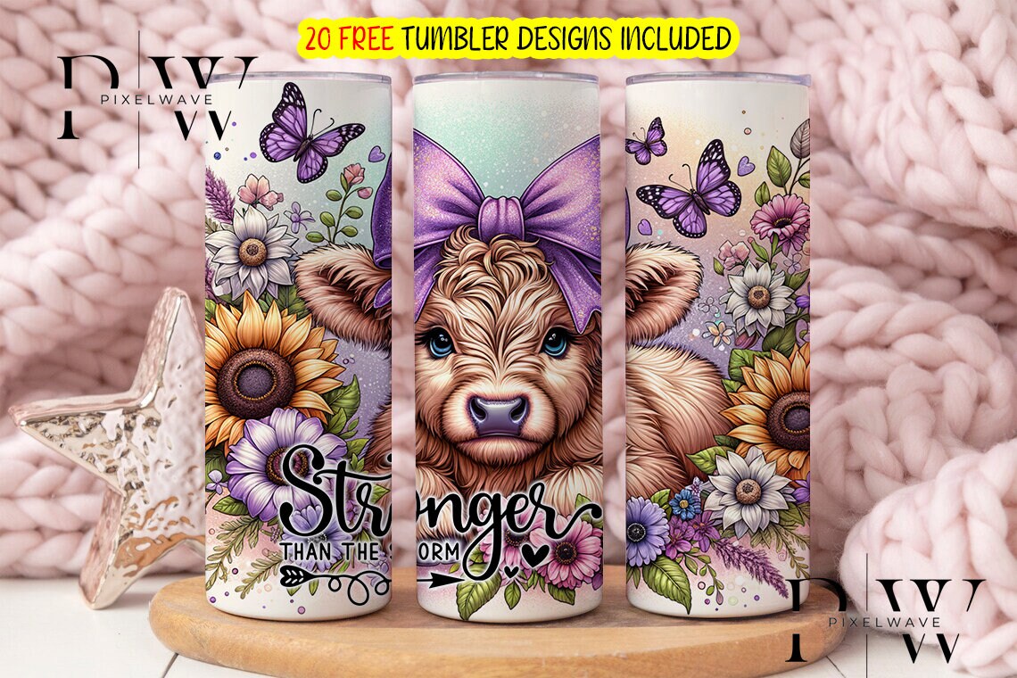 Positive Affirmations Tumbler Png, Stronger Than the Storm Highland Cow ...