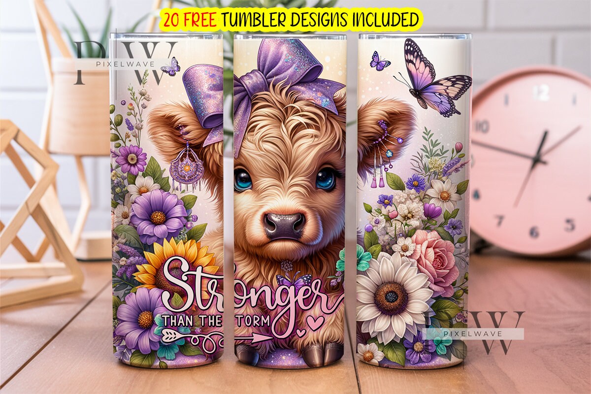 Positive Affirmations Tumbler Png, Stronger Than the Storm Highland Cow ...