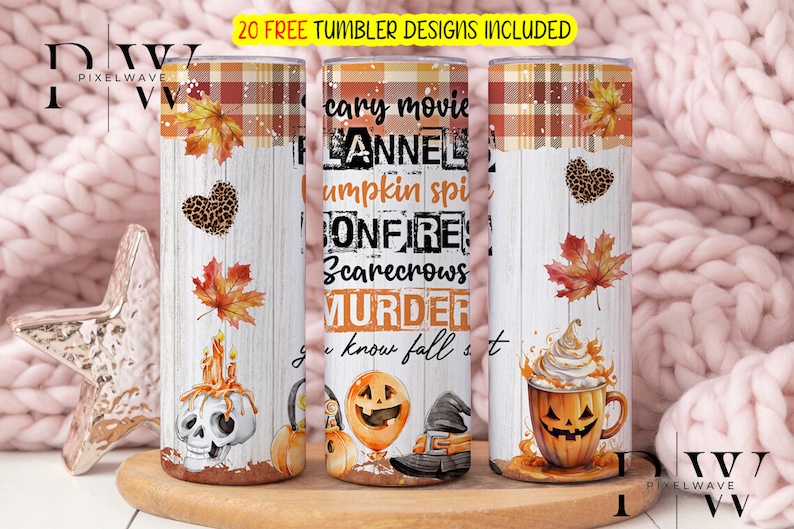 Scary Movie Flannels Tumbler Wrap, Fall Vibes Sublimation Design ...