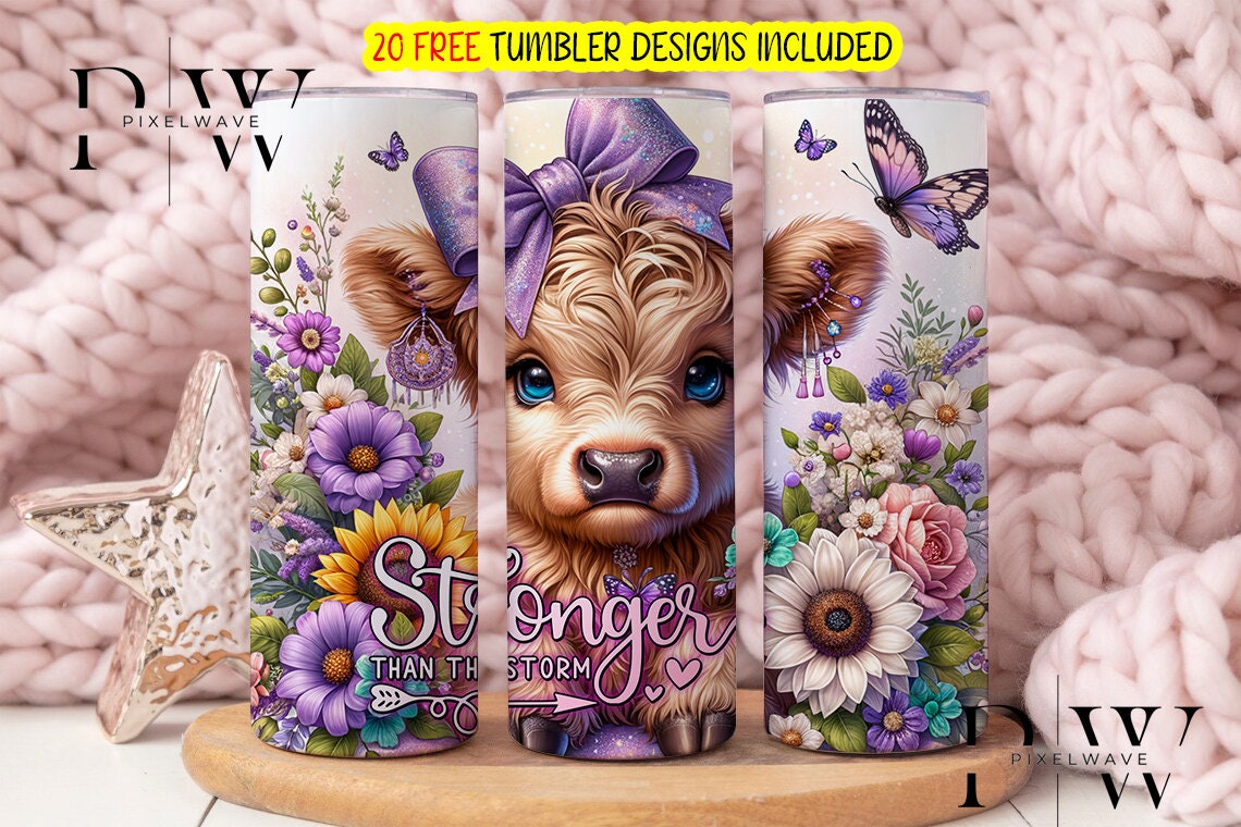 Positive Affirmations Tumbler Png, Stronger Than the Storm Highland Cow ...
