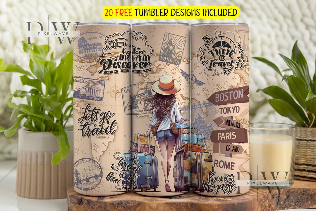 Traveling Girl Sublimation Tumbler PNG, Travel Wanderlust Tumbler Wrap ...