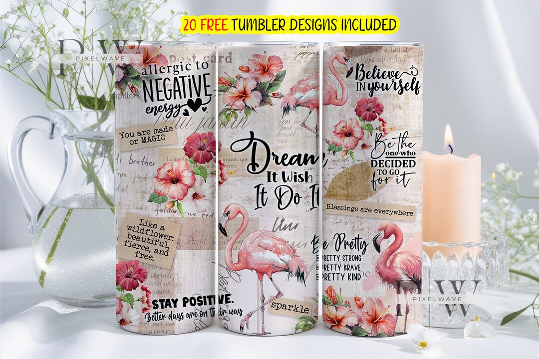 Flamingo Positive Affirmations 20 Oz Skinny Tumbler Png, Flamingo ...