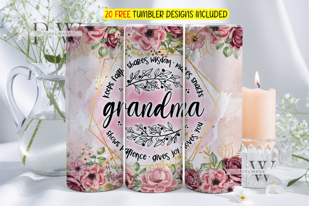 Grandma Floral 20oz Wrap, Grandma Digital Sublimation Design, Pink ...
