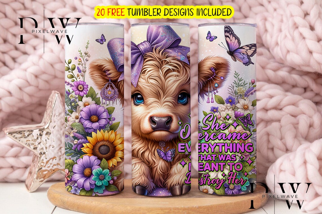 Positive Affirmations Tumbler Png, Stronger Than the Storm Highland Cow ...