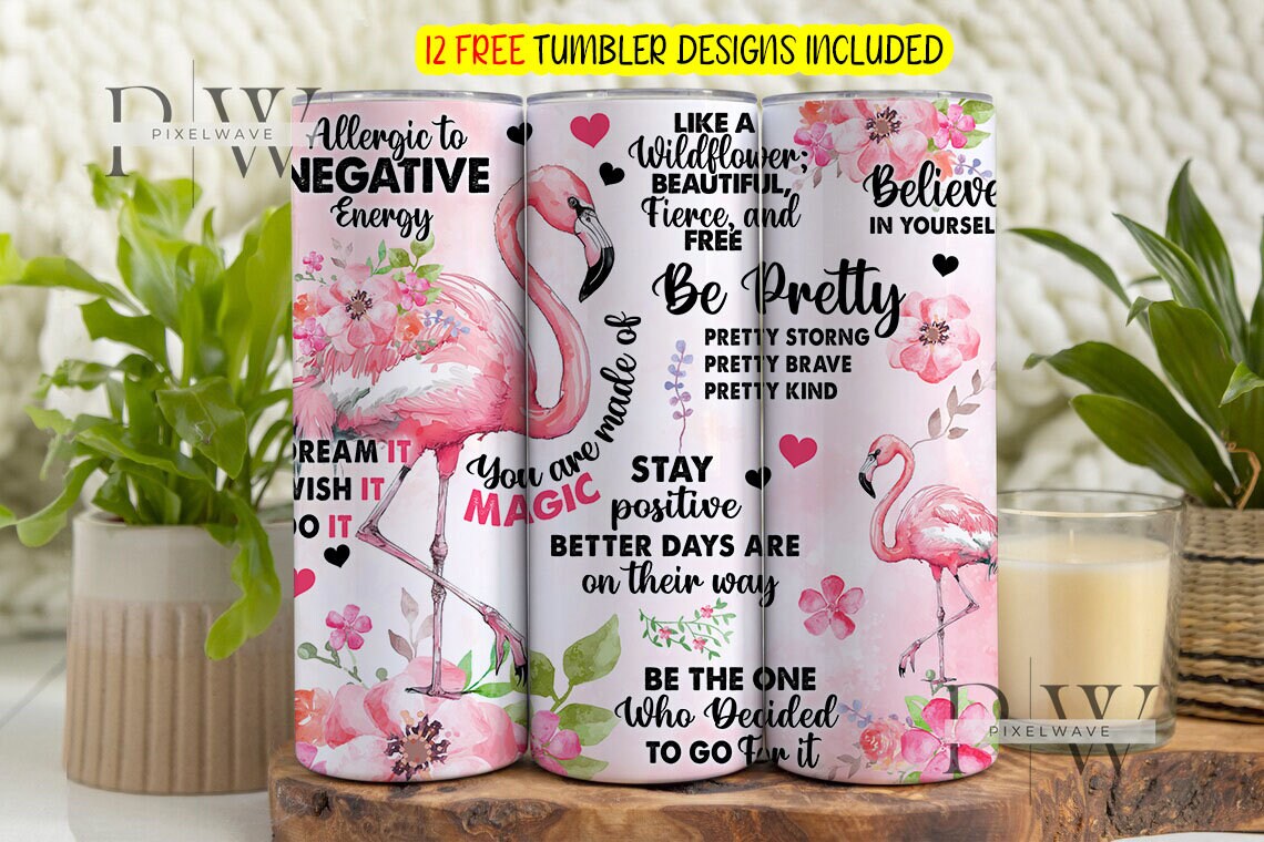 Flamingo Positive Affirmations 20 Oz Skinny Tumbler Png, Flamingo ...