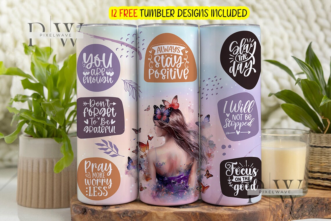 Butterfly Positive Affirmations 20 Oz Skinny Tumbler Sublimation Design ...