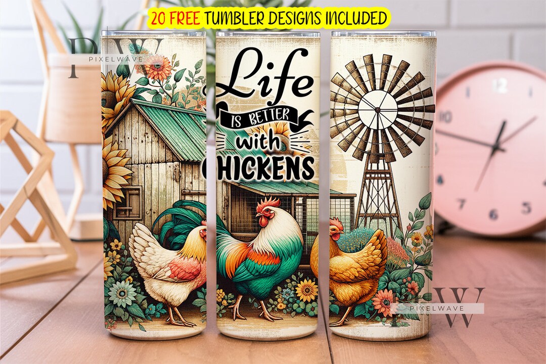 Funny Chicken 20oz Skinny Tumbler Wrap, Chicken Sublimation Design ...
