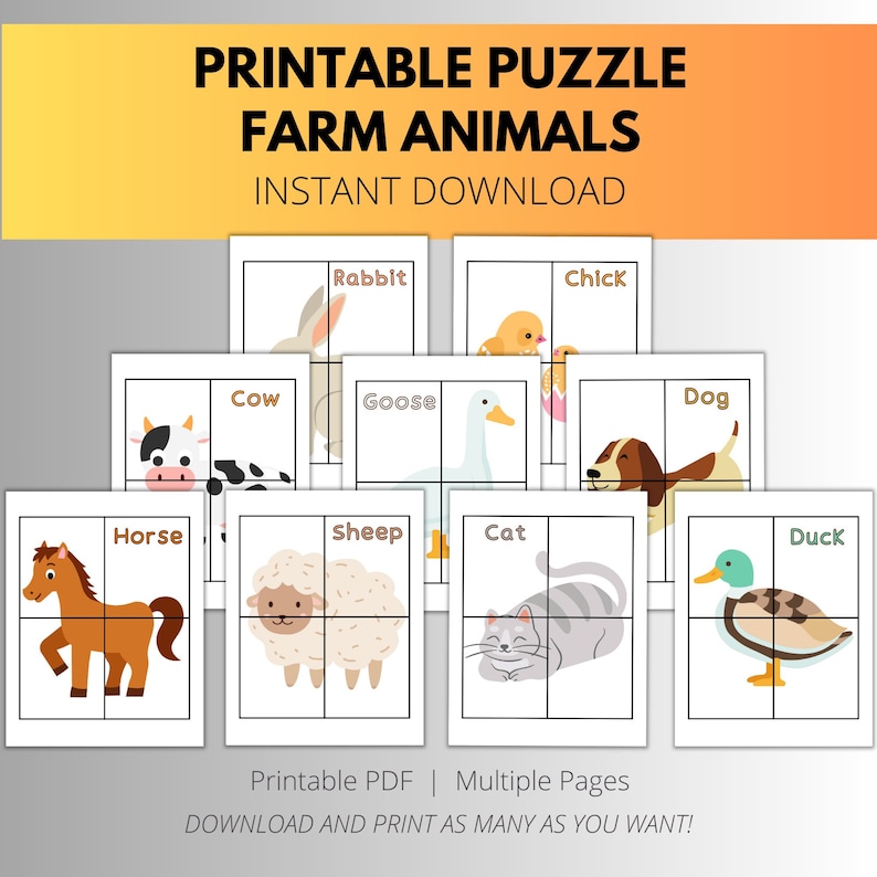 Printable Puzzle Farm Animals Printable Puzzle for Kids - Etsy