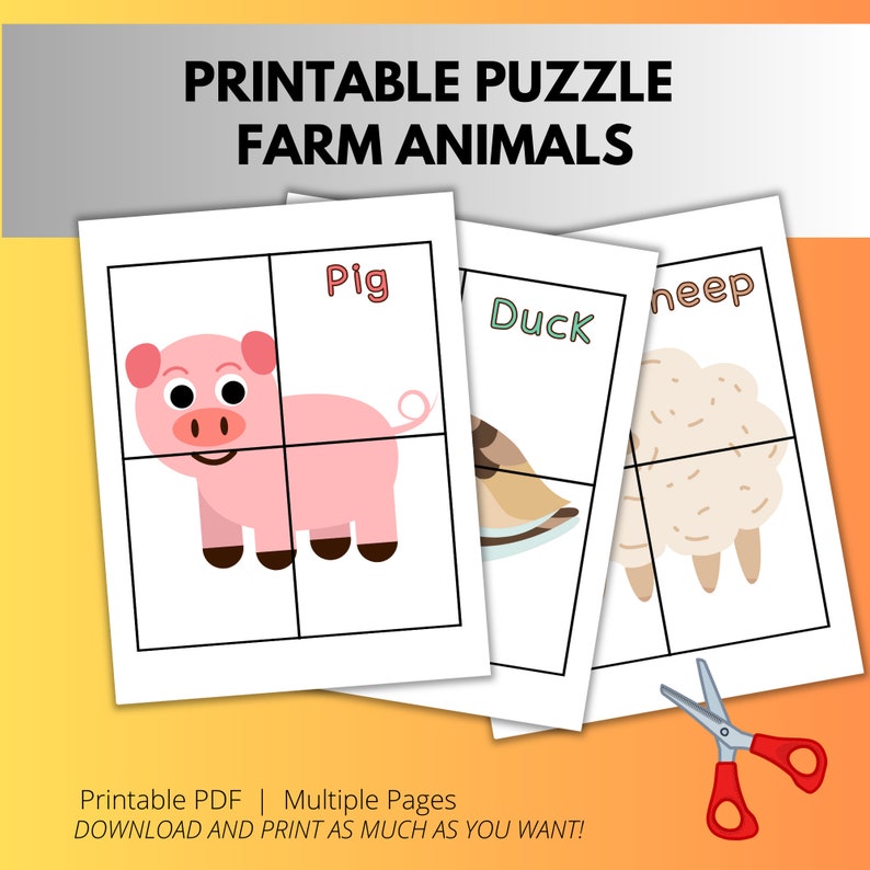 Printable Puzzle Farm Animals Printable Puzzle for Kids - Etsy