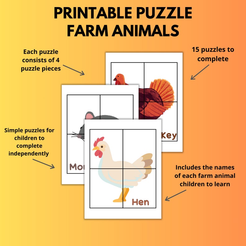 Printable Puzzle Farm Animals Printable Puzzle for Kids - Etsy
