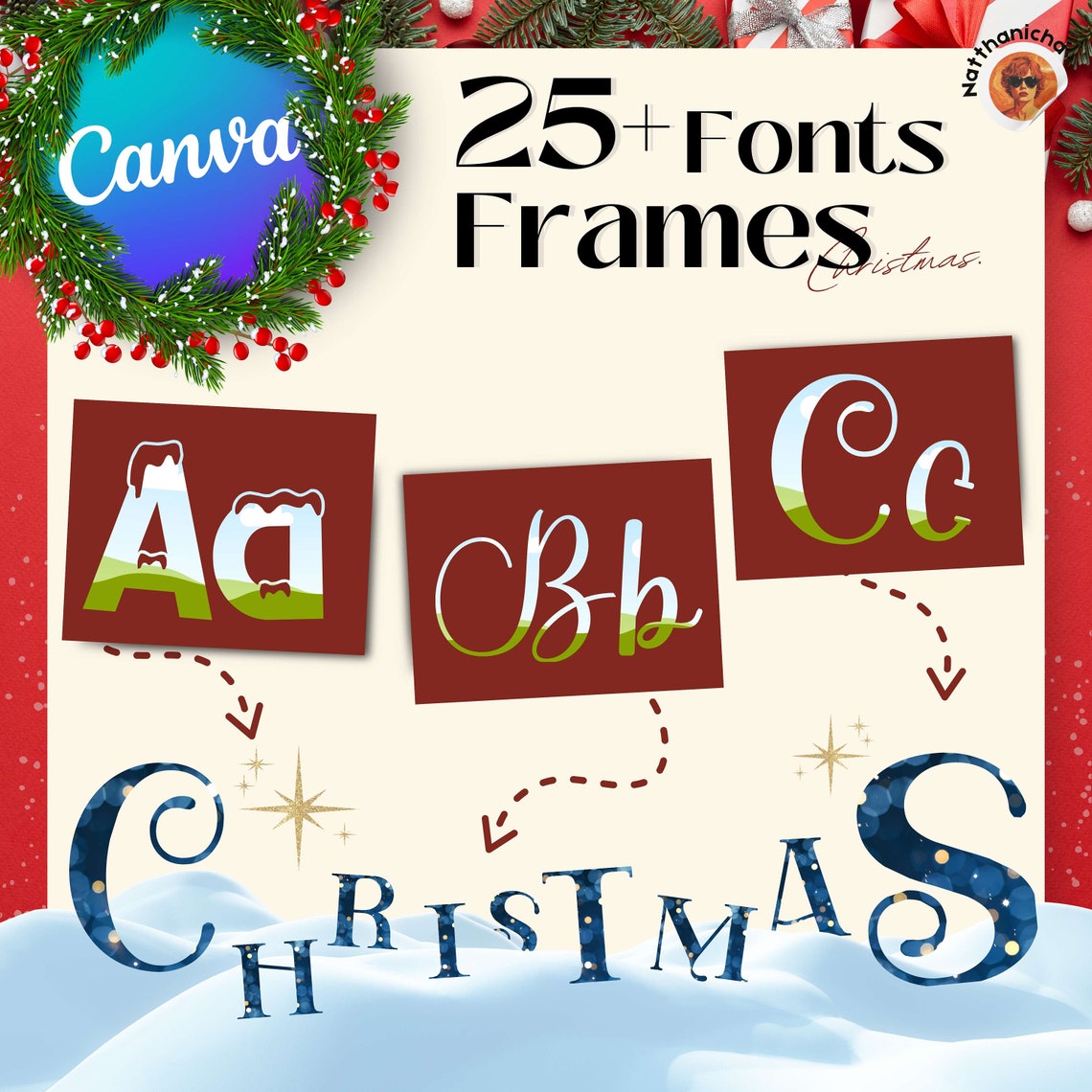 Christmas Canva Font Frames, Easy Drag and Drop Editable Canva Template ...