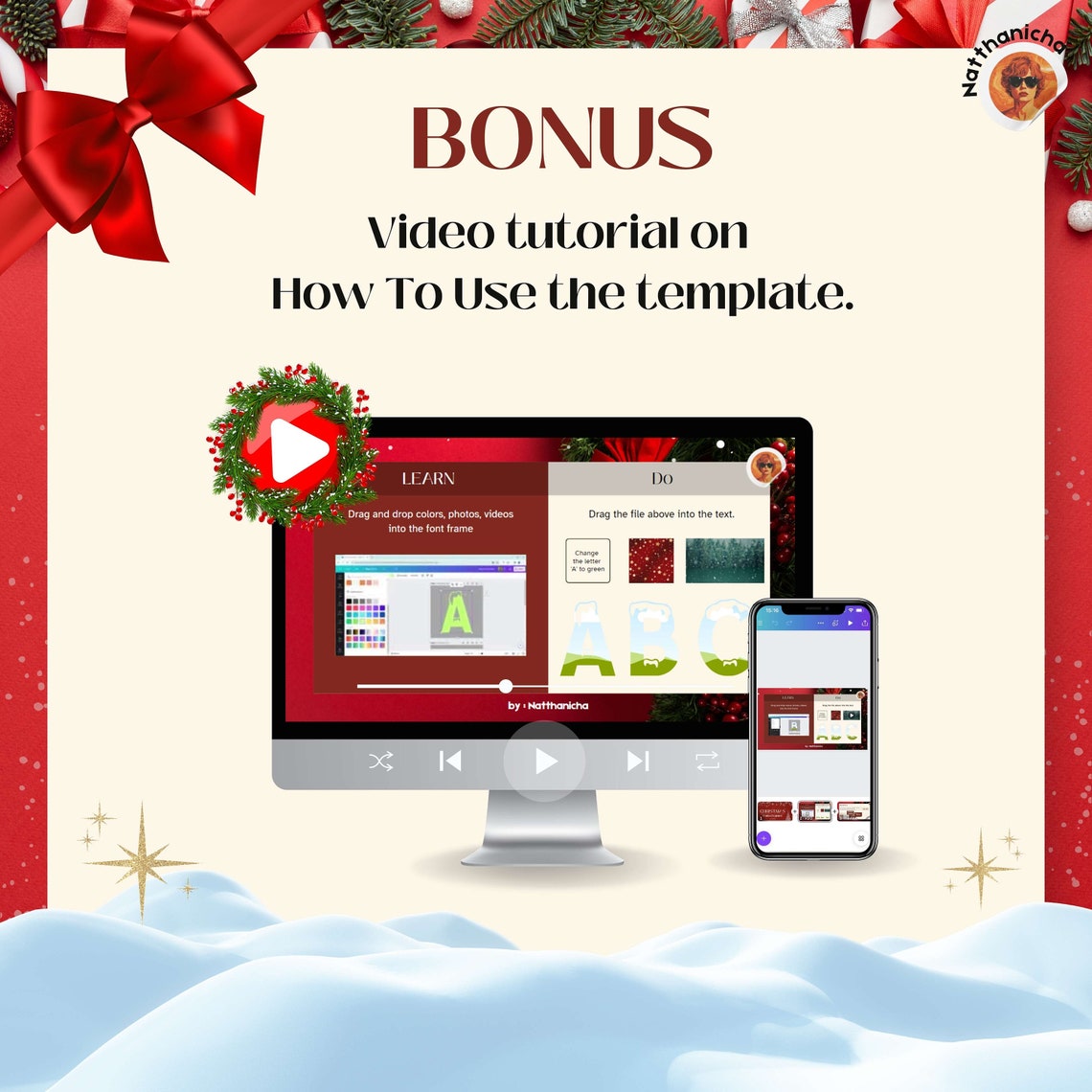 Christmas Canva Font Frames, Easy Drag and Drop Editable Canva Template ...
