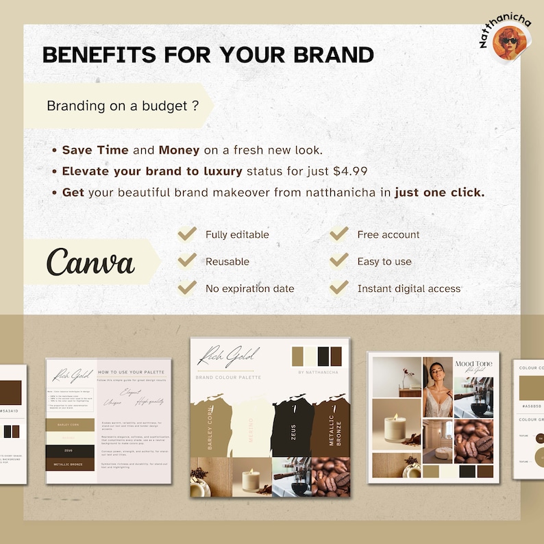 Rich Gold Brand Color Palette: Beige, Brown, Gold (editable Canva ...