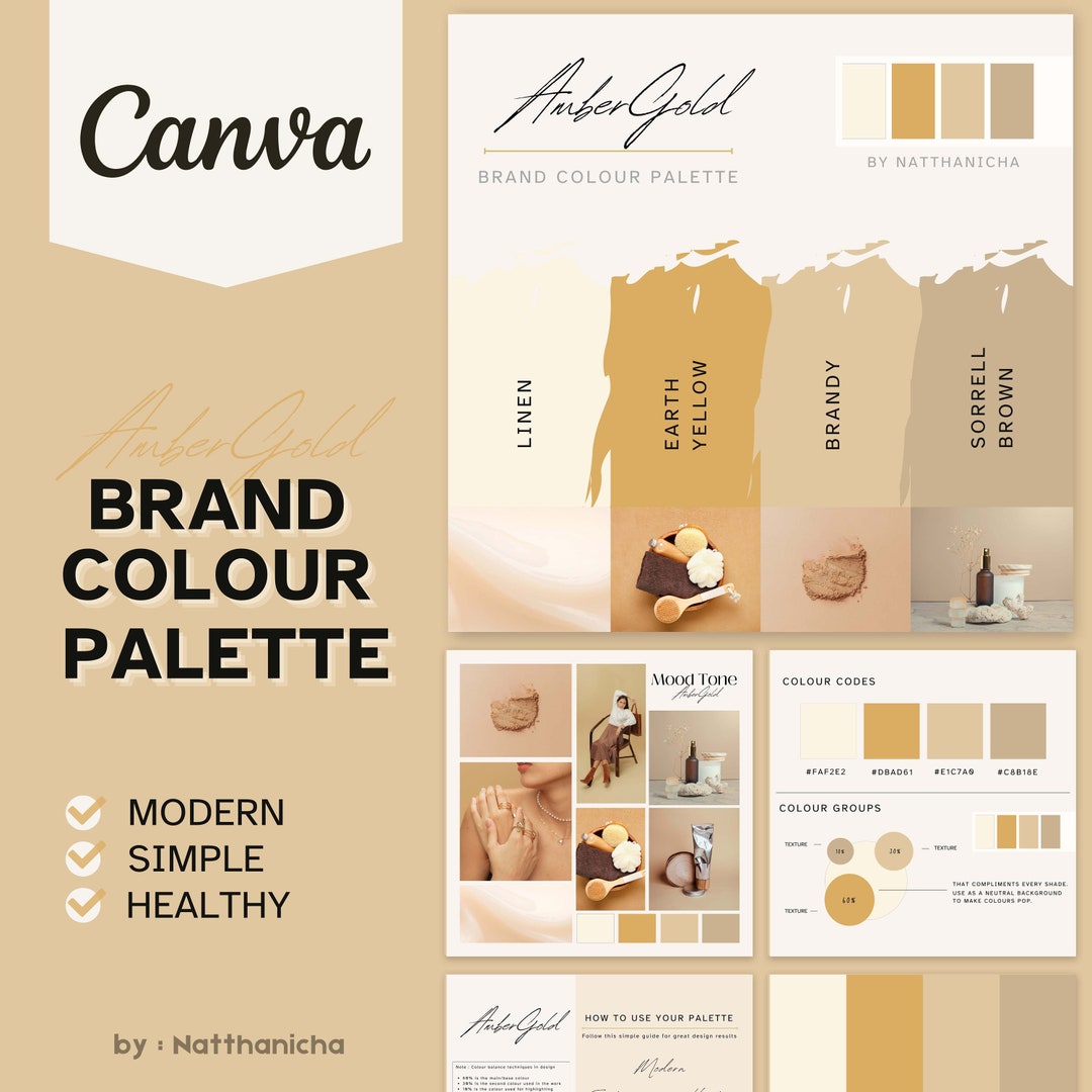 Neutral Brand Color Palette: Amber Gold Canva Template - Etsy