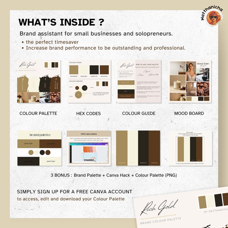 Rich Gold Brand Color Palette: Beige, Brown, Gold (editable Canva ...
