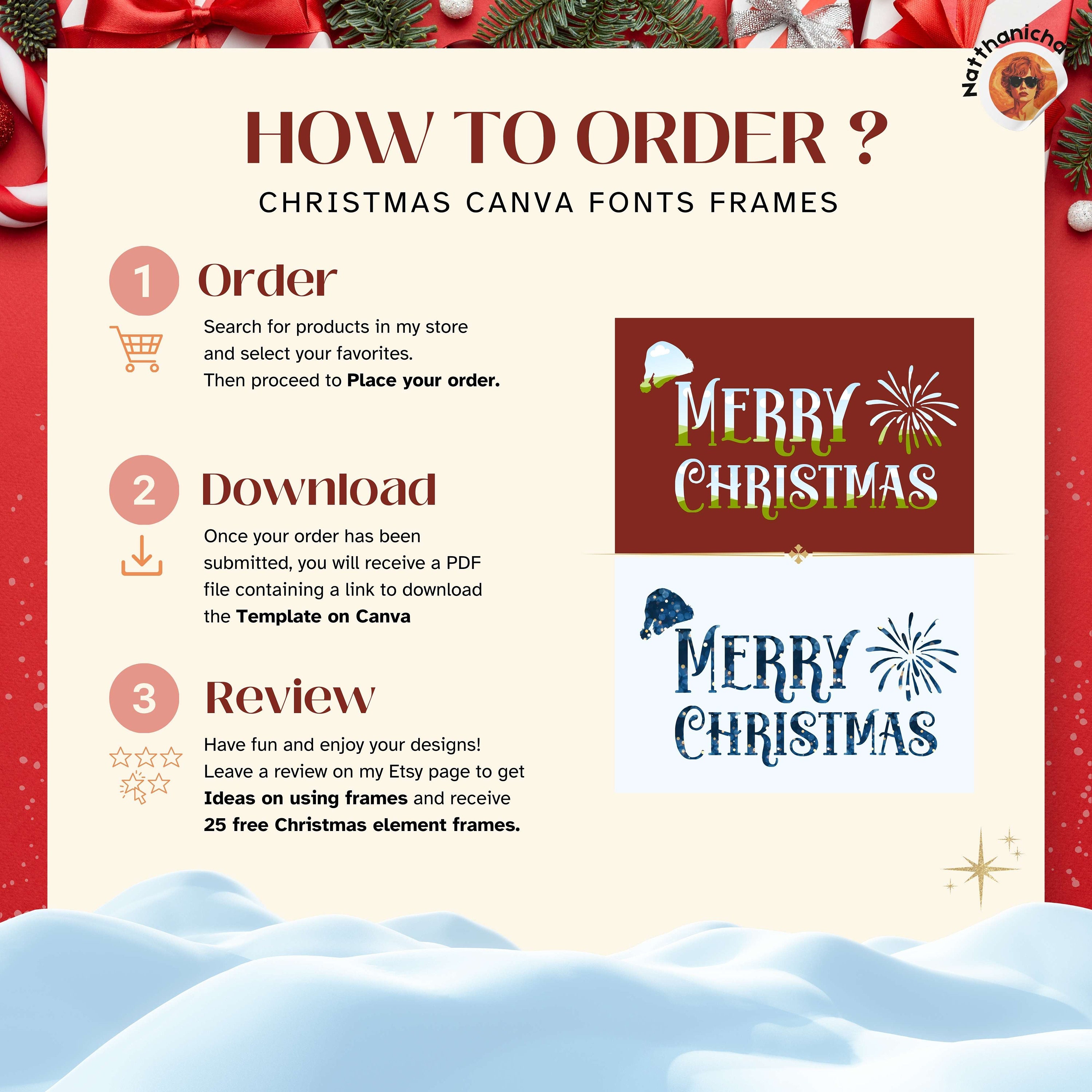 Christmas Canva Font Frames, Easy Drag and Drop Editable Canva Template ...