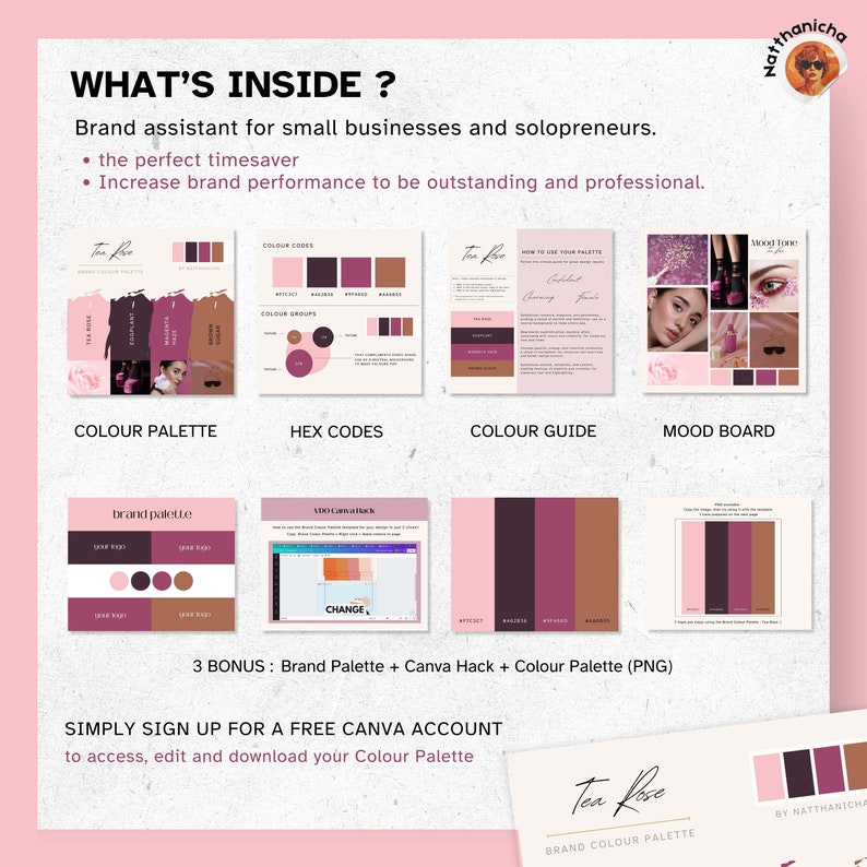 Tea Rose Brand Color Palette: Editable Canva Template (digital Download ...
