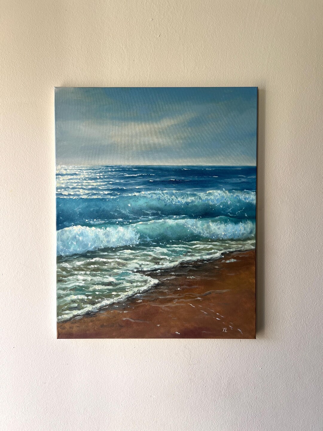 Seascape Original Oil Painting, Blue Sea View Artwork, Ocean Beach Art ...