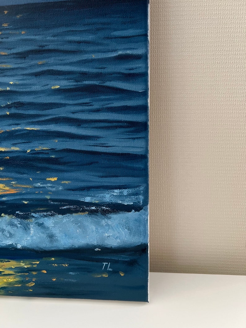 Night Ocean Painting ORIGINAL Artwork, MOON Oil Painting, Dark Seascape ...