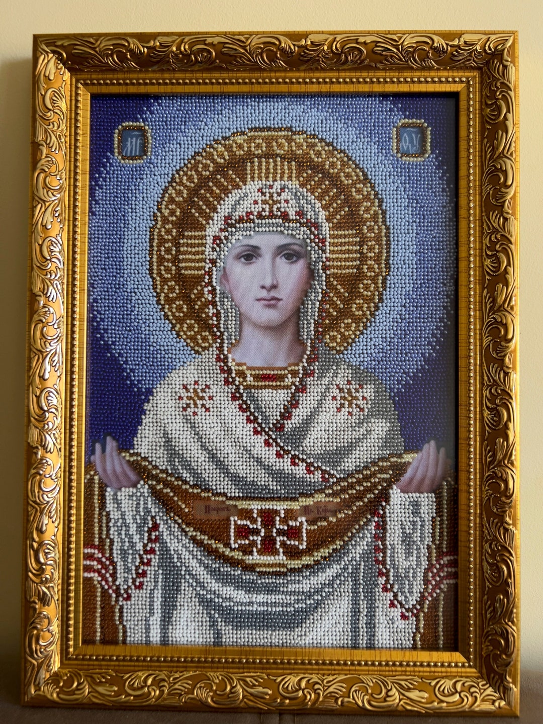 The Intercession of the Theotokos | Handmade Beaded Icon | Religious ...