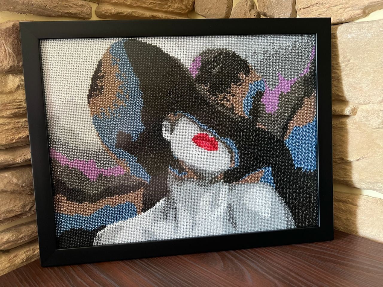 Beaded Artwork woman in a Hat, Hand Embroidered Art, Bead Embroidered ...