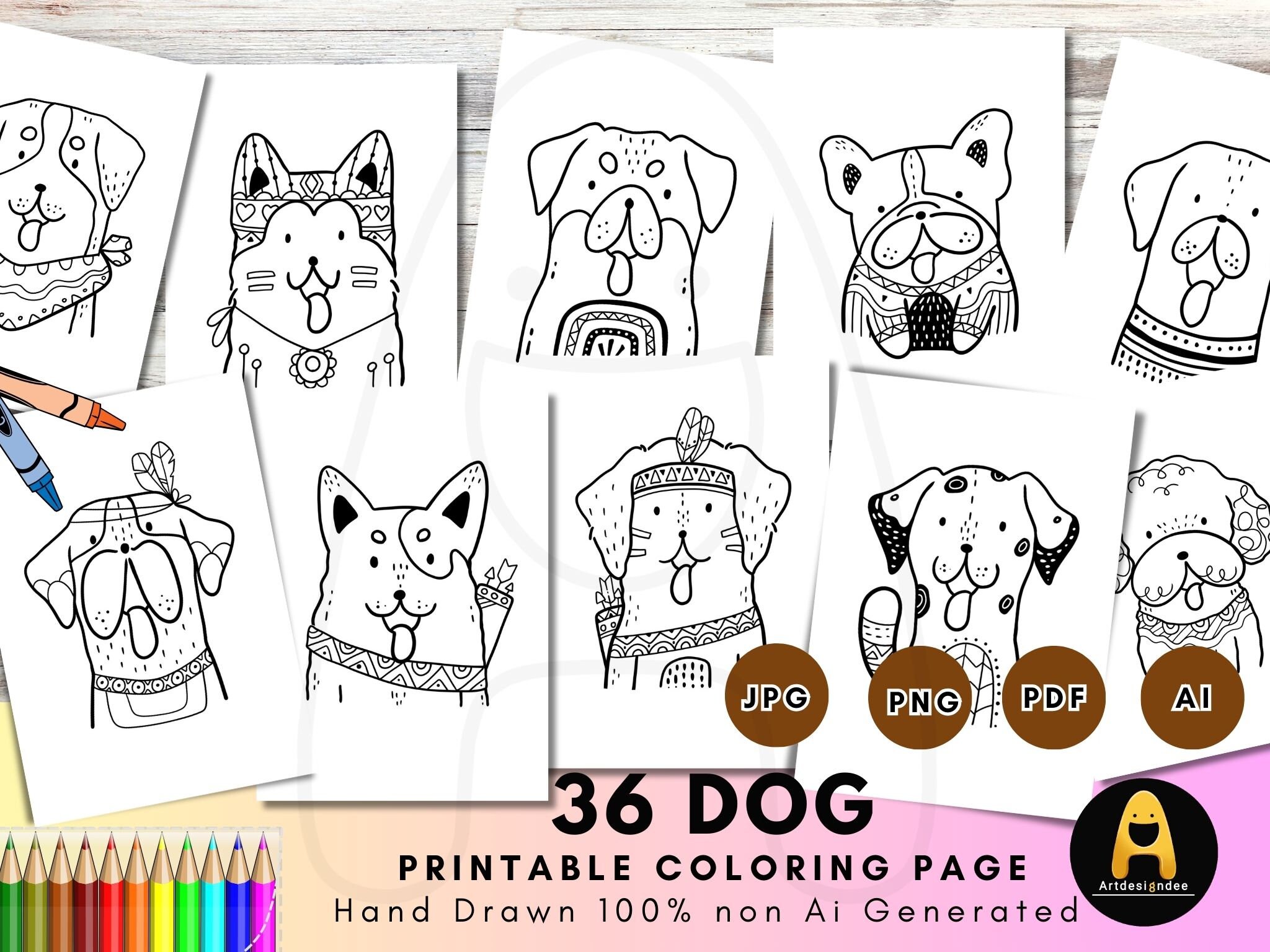 Dogs Coloring Pages for Kids, Digital Painting, Preschool, Coloring ...