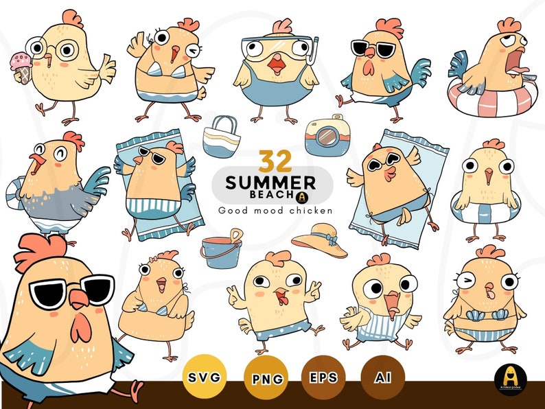 32 Summer Beach Svg Cut File, Chicken, Cute Clipart,svg,eps,png, Ai ...