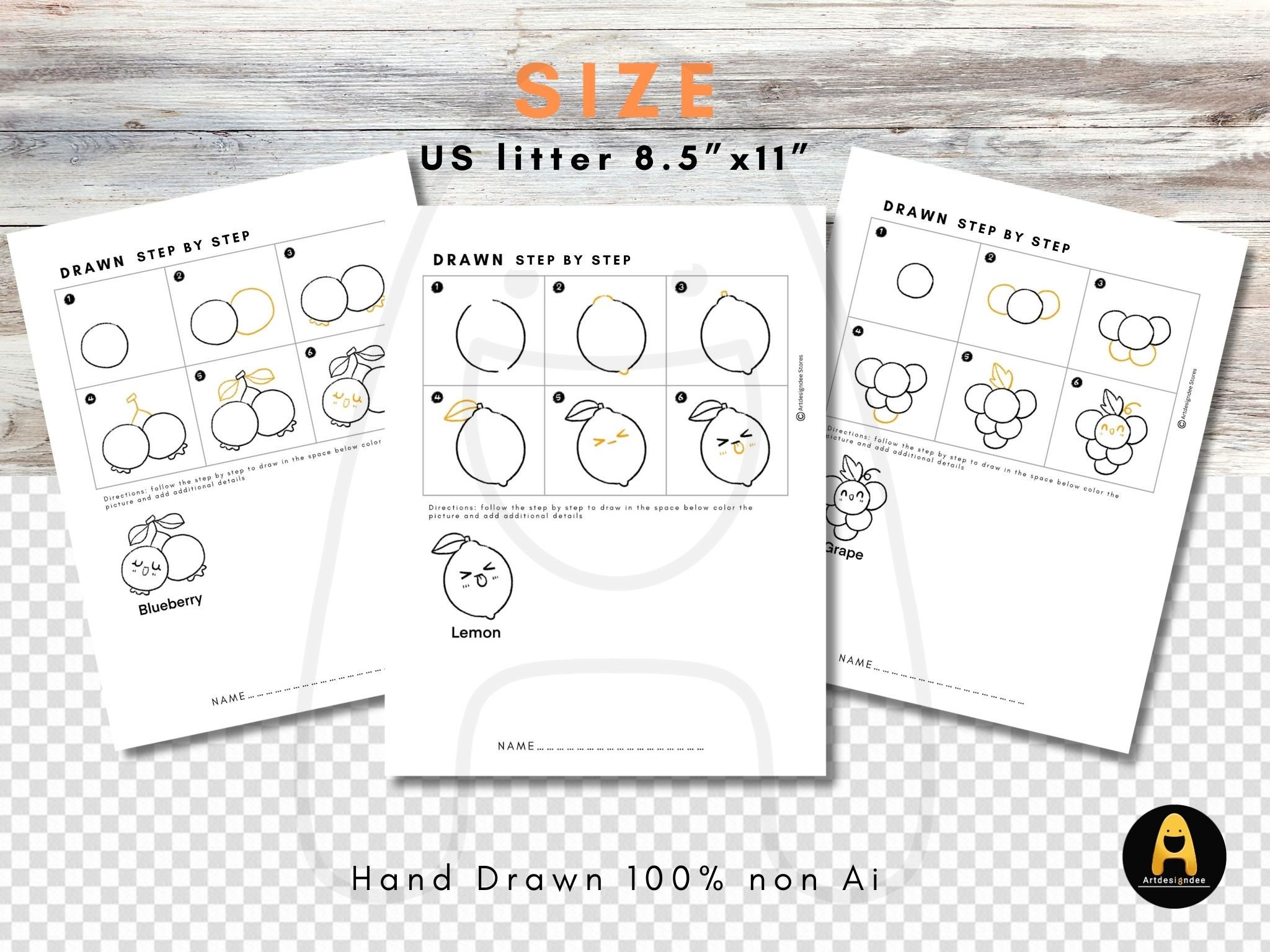How to Draw 24 Cute Cartoons Doodle Worksheet, Summer Fruits, Step by ...