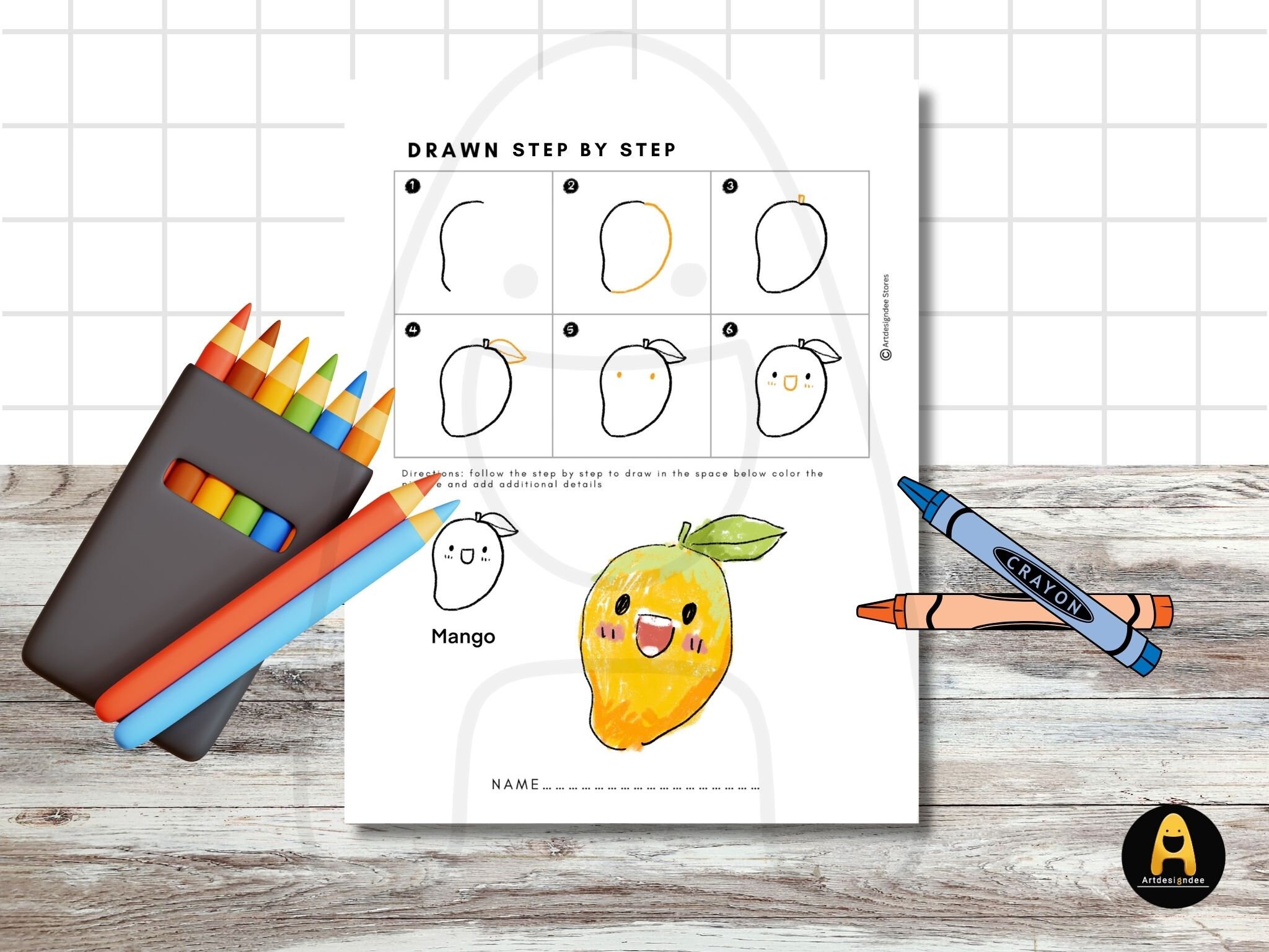 How to Draw 24 Cute Cartoons Doodle Worksheet, Summer Fruits, Step by ...