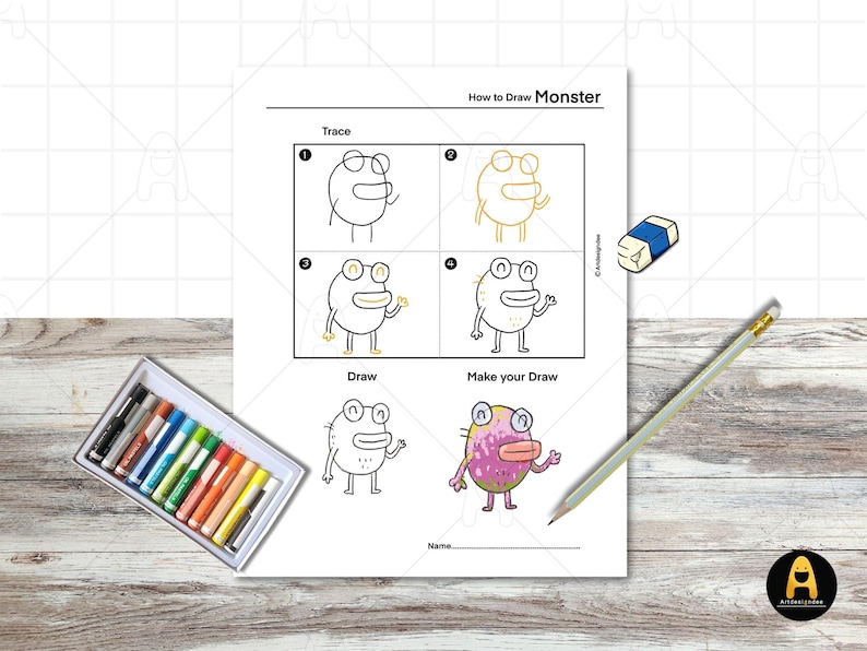 How to Draw 28 Cute Cartoons Doodle Worksheet, Halloween, Monster, Step ...