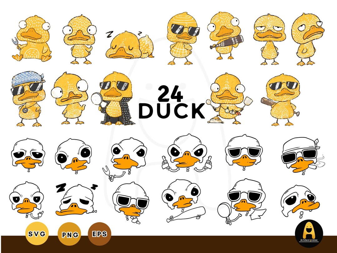 24 Cute Funny Ducks, Skull, Duck Head,duck Printmaking Style, Cute ...