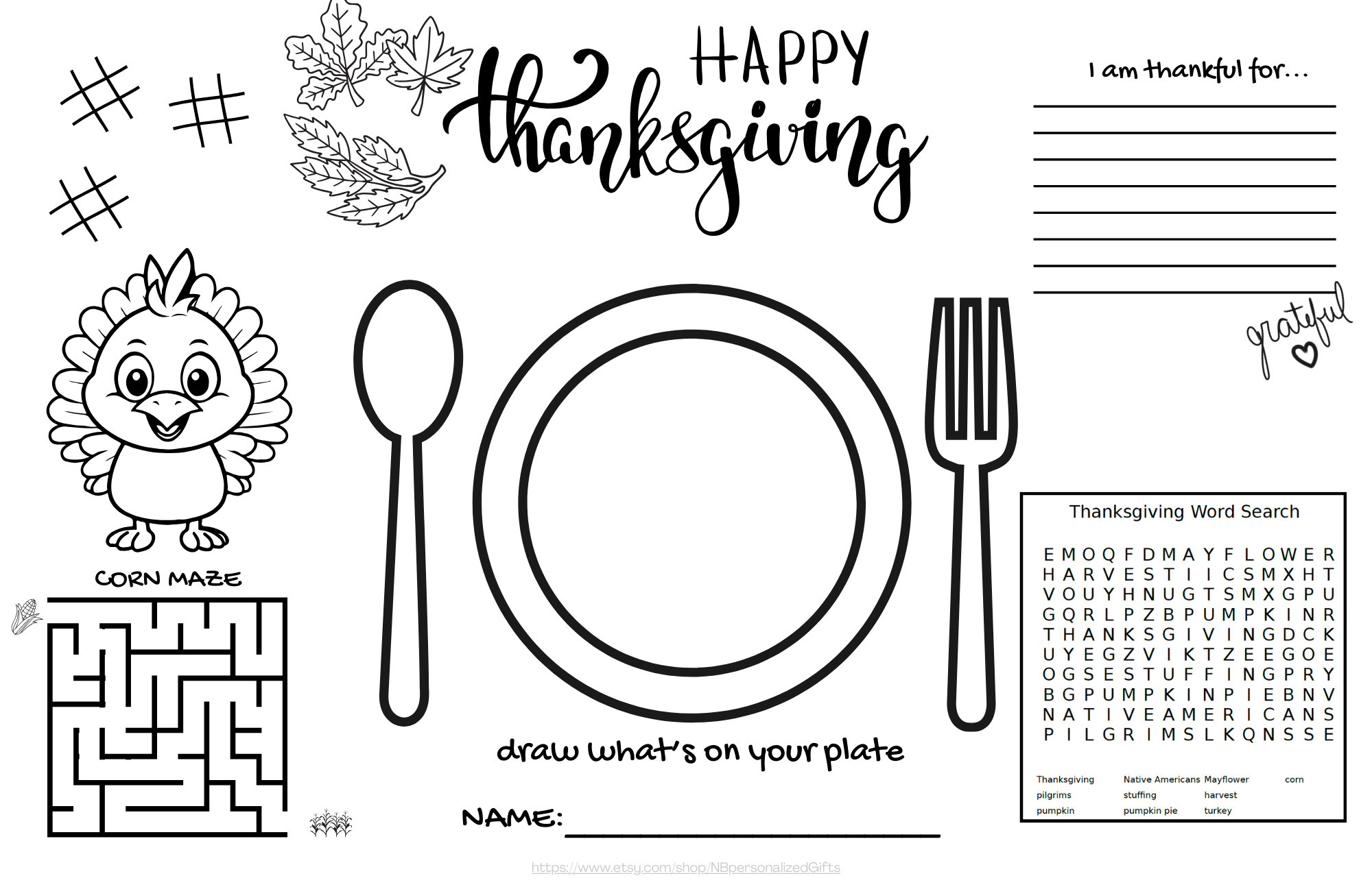 Printable Thanksgiving & Friendsgiving Placemats for Adults and Kids ...