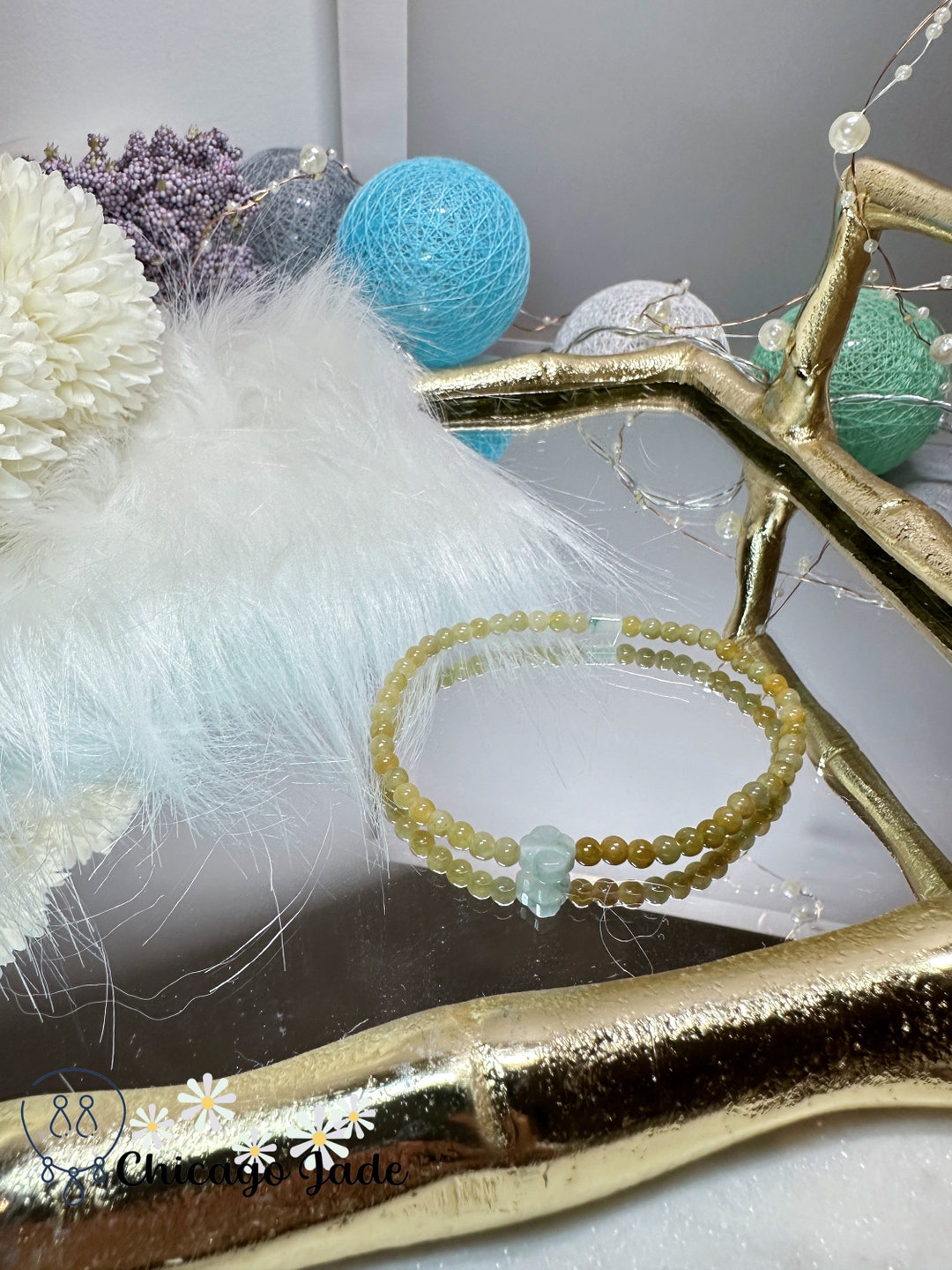 Translucent Jadeite Feicui Flower on Adjustable Beaded Bracelet ...