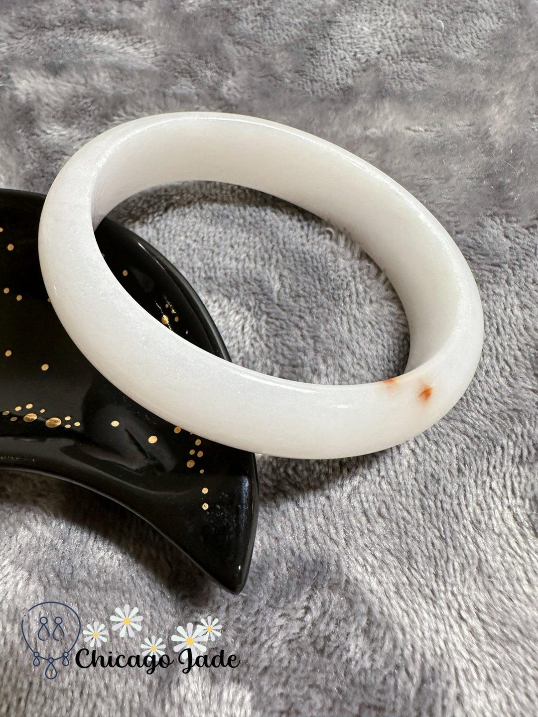 Snowwhite Oval Jadeite Jade Bangle With Two Bright Orange Dots (size S ...