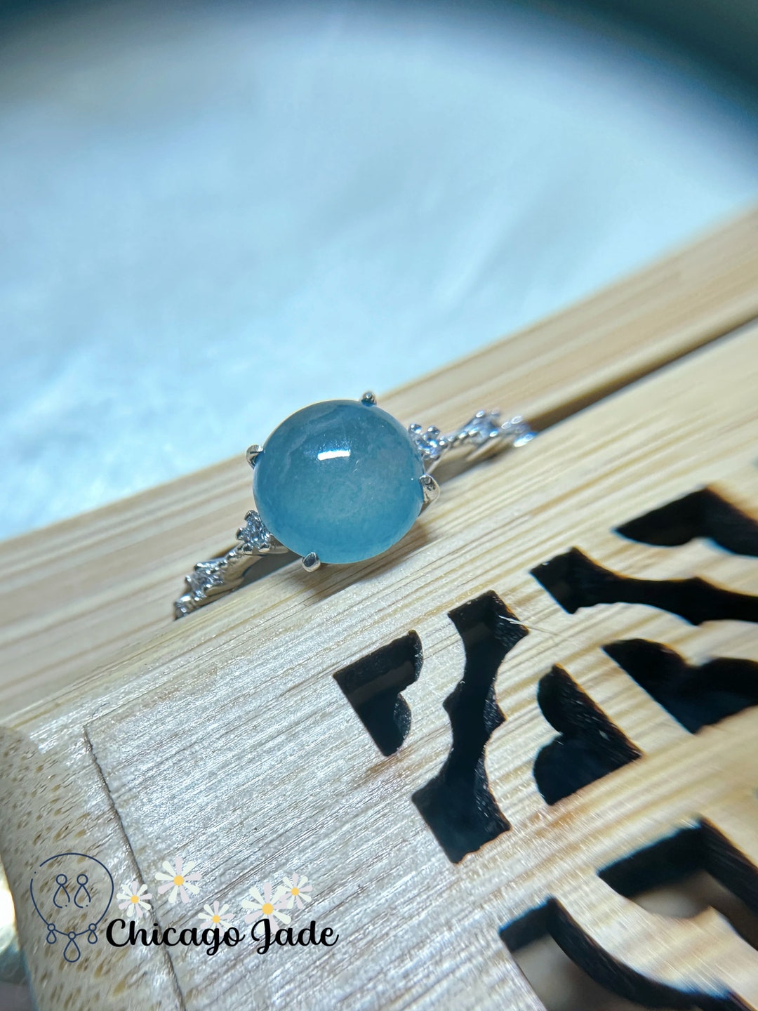 Ocean Blue Translucent Round Jadeite Jade Feicui Sterling Silver ...