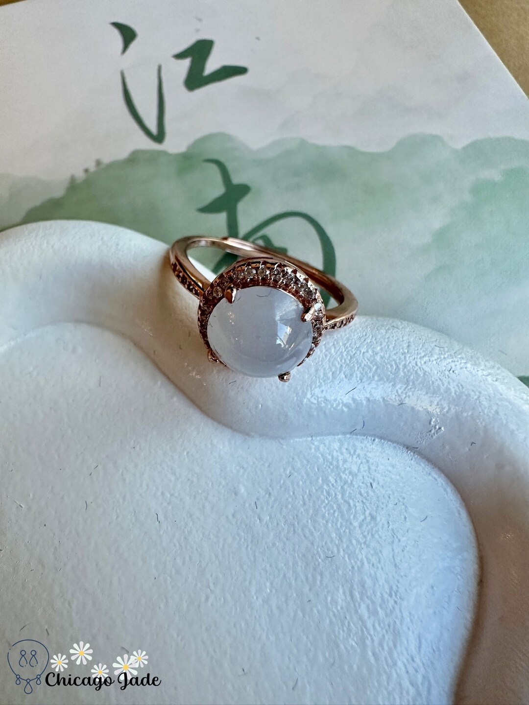 Lavender Jadeite Jade Rose Gold Plated Sterling Silver Ring With Zircon ...