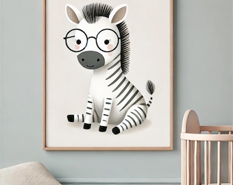 Zebra on Scooter Name Poster Set | Cute Watercolor Safari Animal Print ...