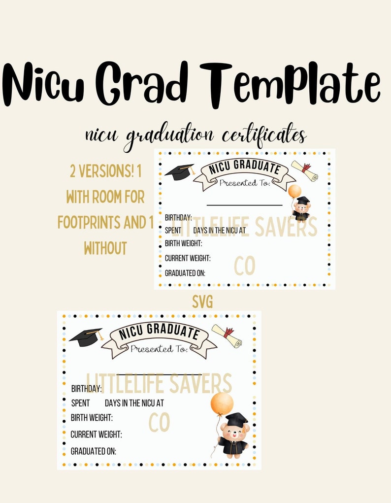 NICU Graduation Certificate SVG 2 Different Versions Digital File ...