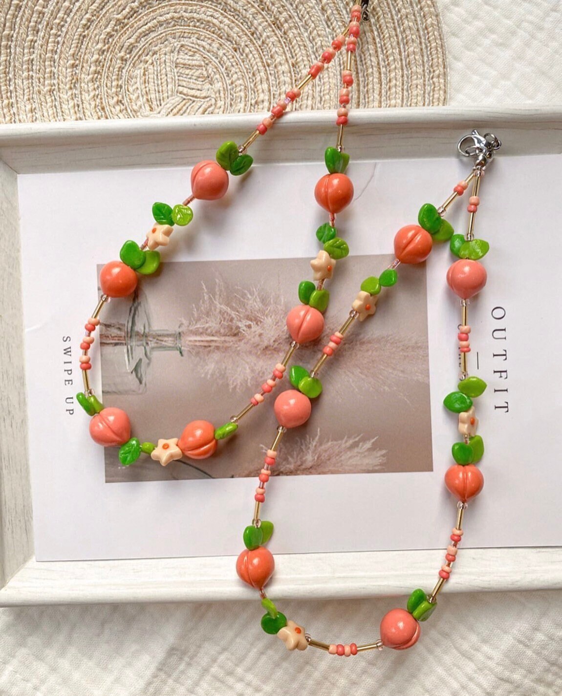 Cutie Peachespeach Necklace Available in 2 Colors Orange - Etsy