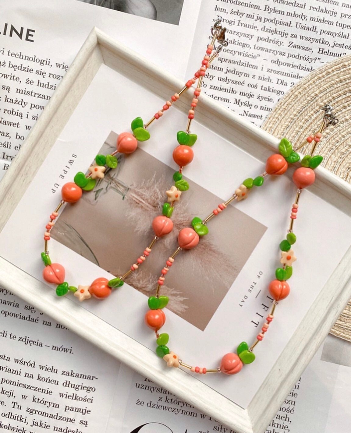 Cutie Peachespeach Necklace Available in 2 Colors Orange - Etsy