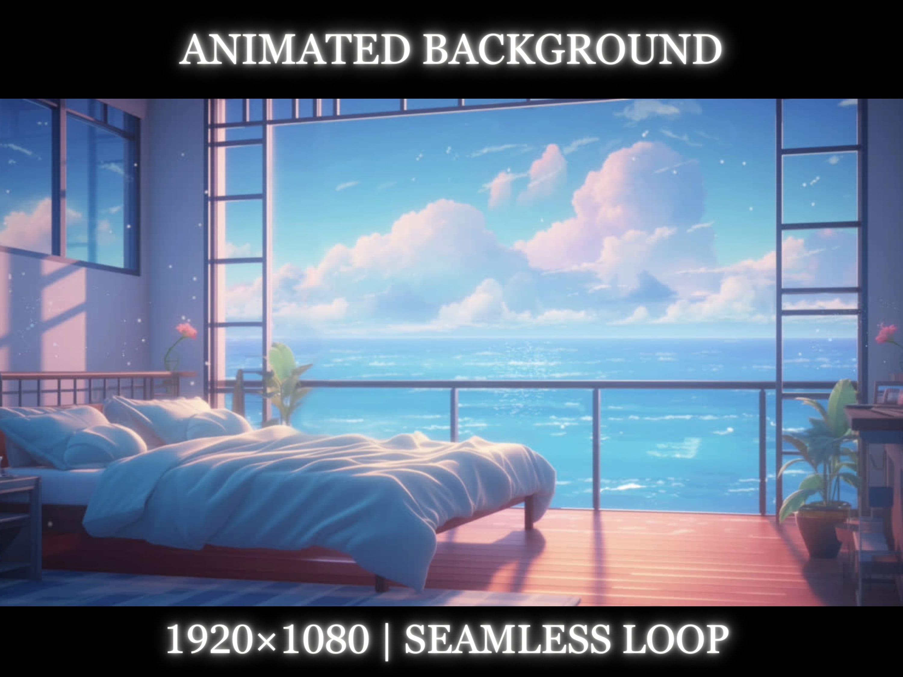 Vtuber Animated Background | Ocean View Bedroom Animated Background ...