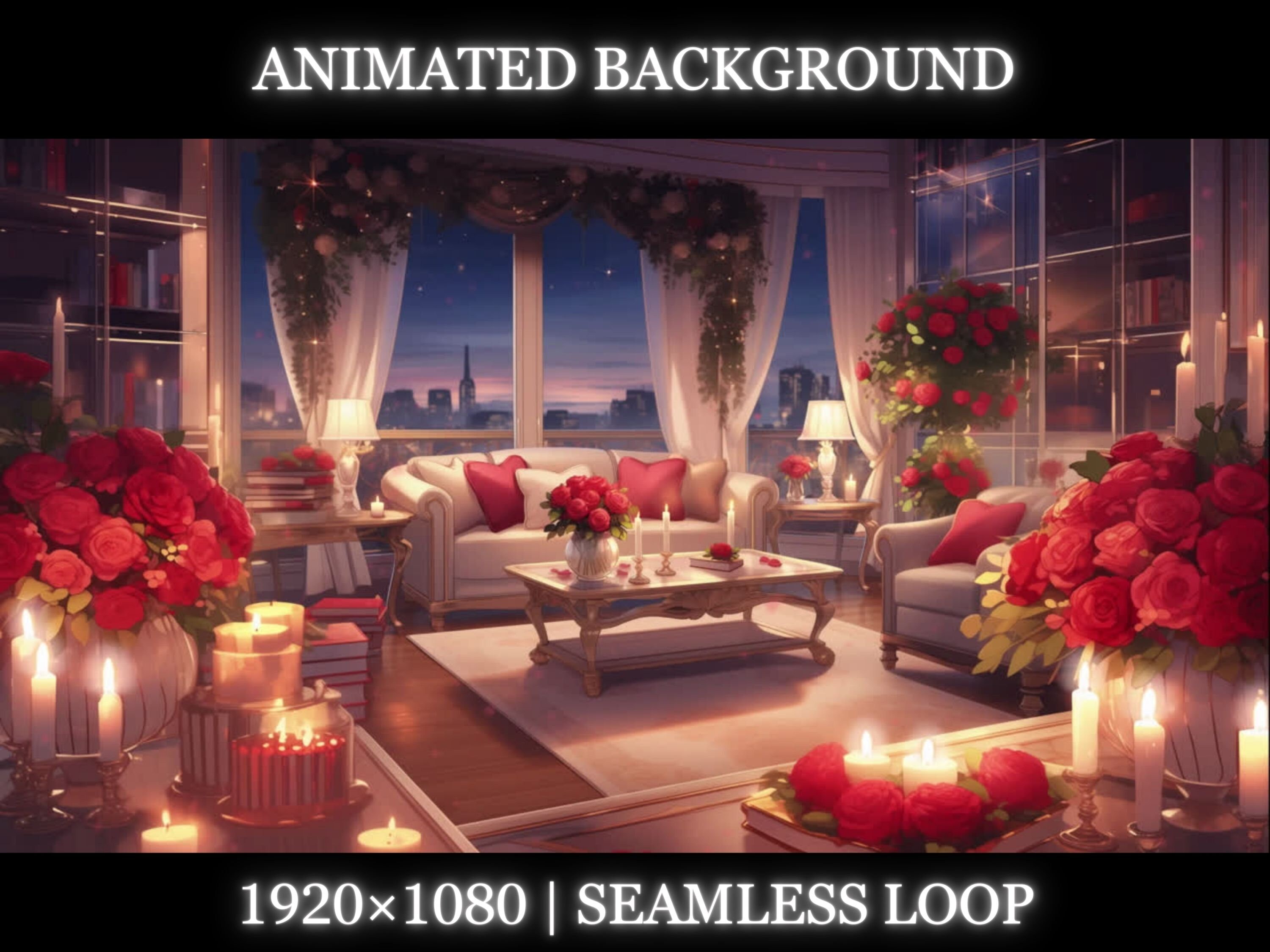 Vtuber Animated Background | Romantic Living Room With Roses Animated ...